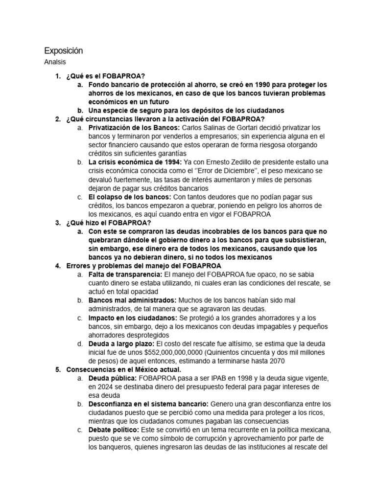 Analisis de FOBAPROA | PDF | Bancos | Economias
