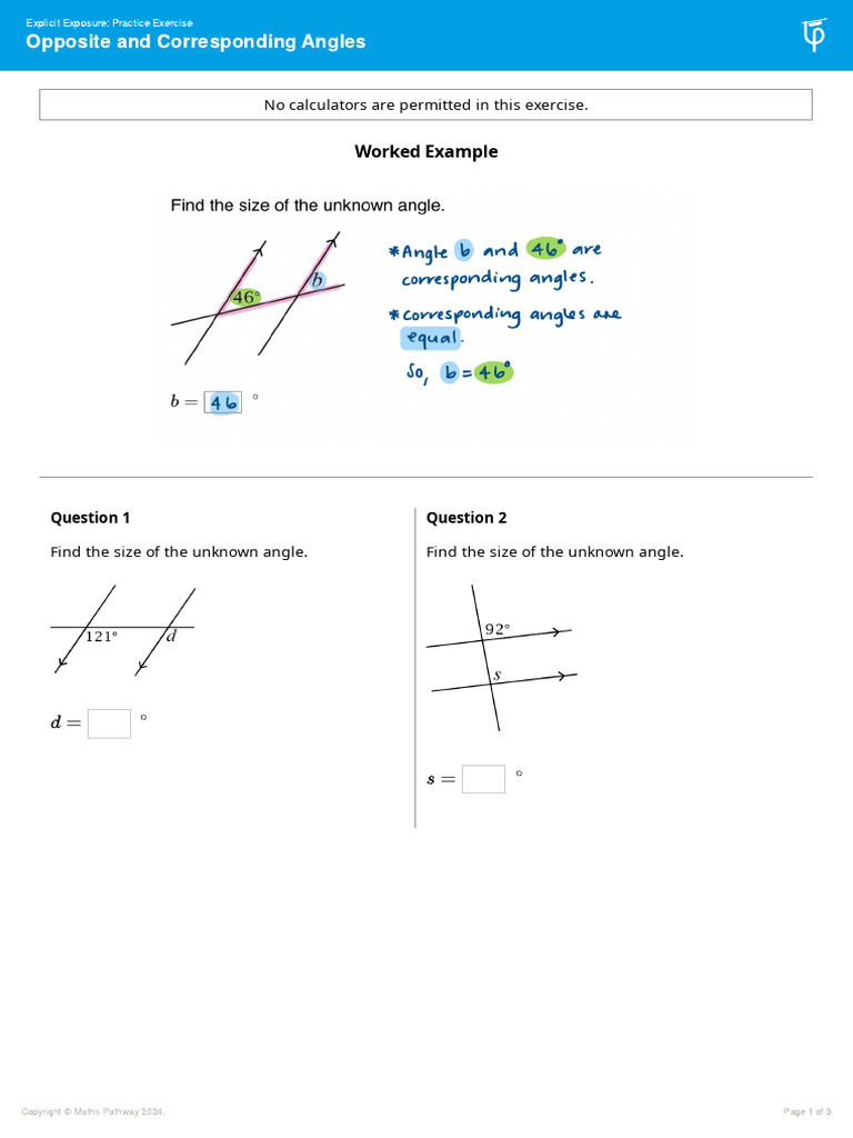 Exercise 10.7 Opposite and Corresponding Angles | PDF