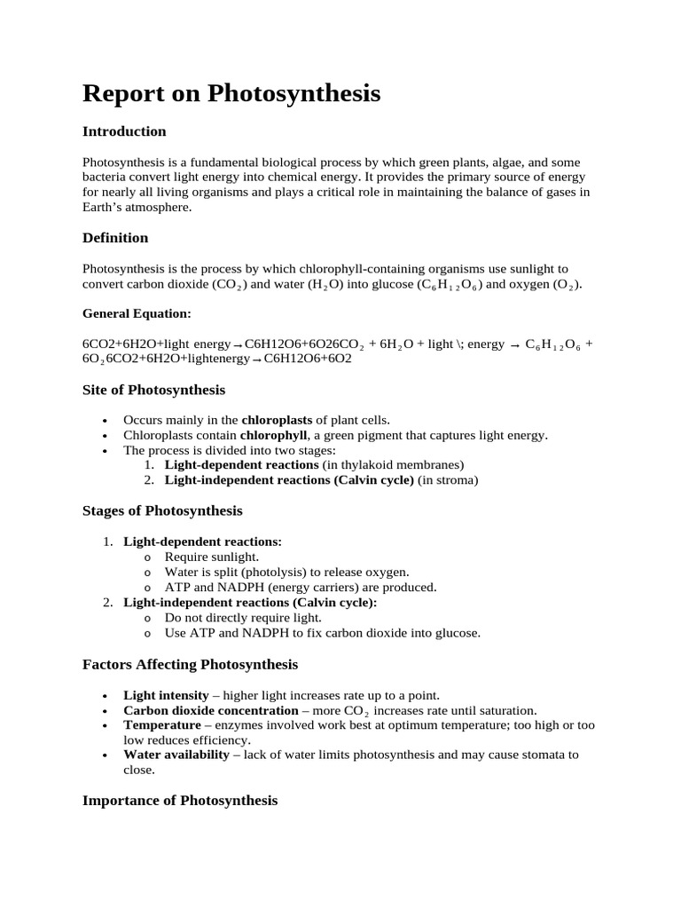 Report On Photosynthesis | PDF