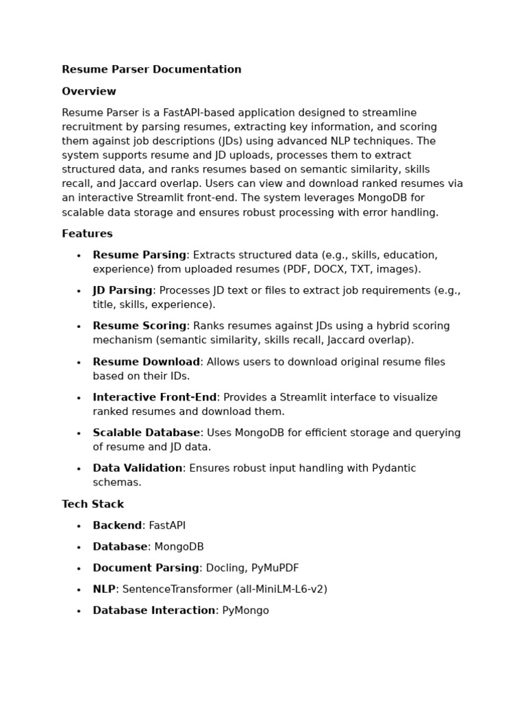 JD and Resume Parsing System | PDF | Parsing | Databases