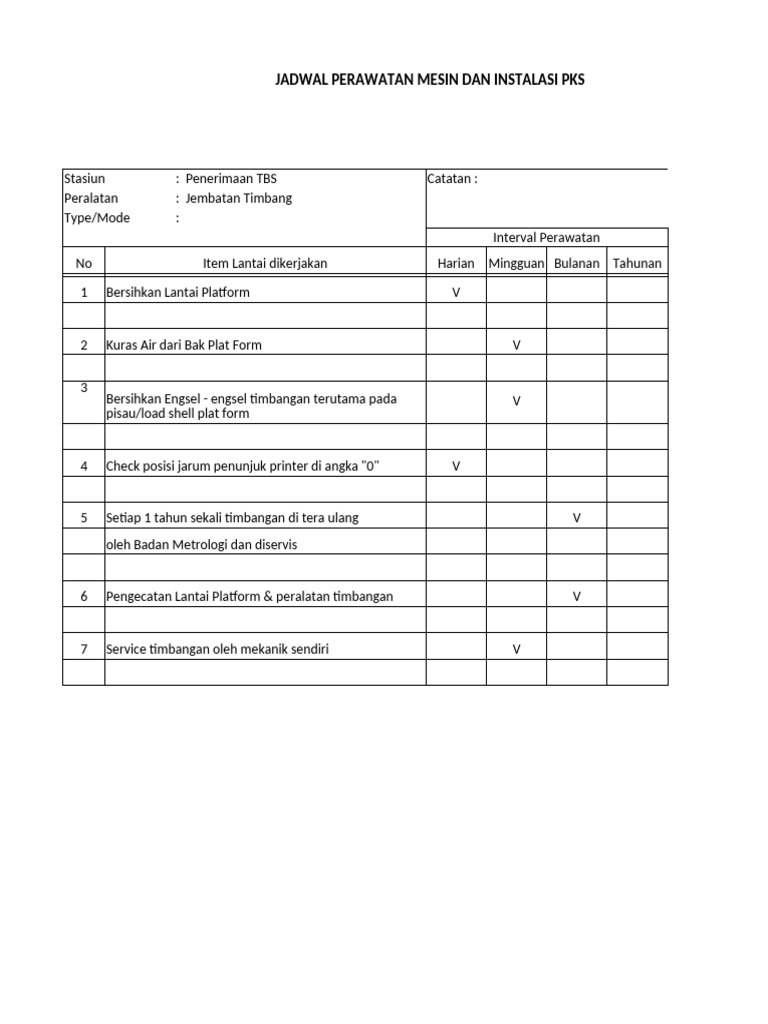 Form Jadwal Perawatan | PDF