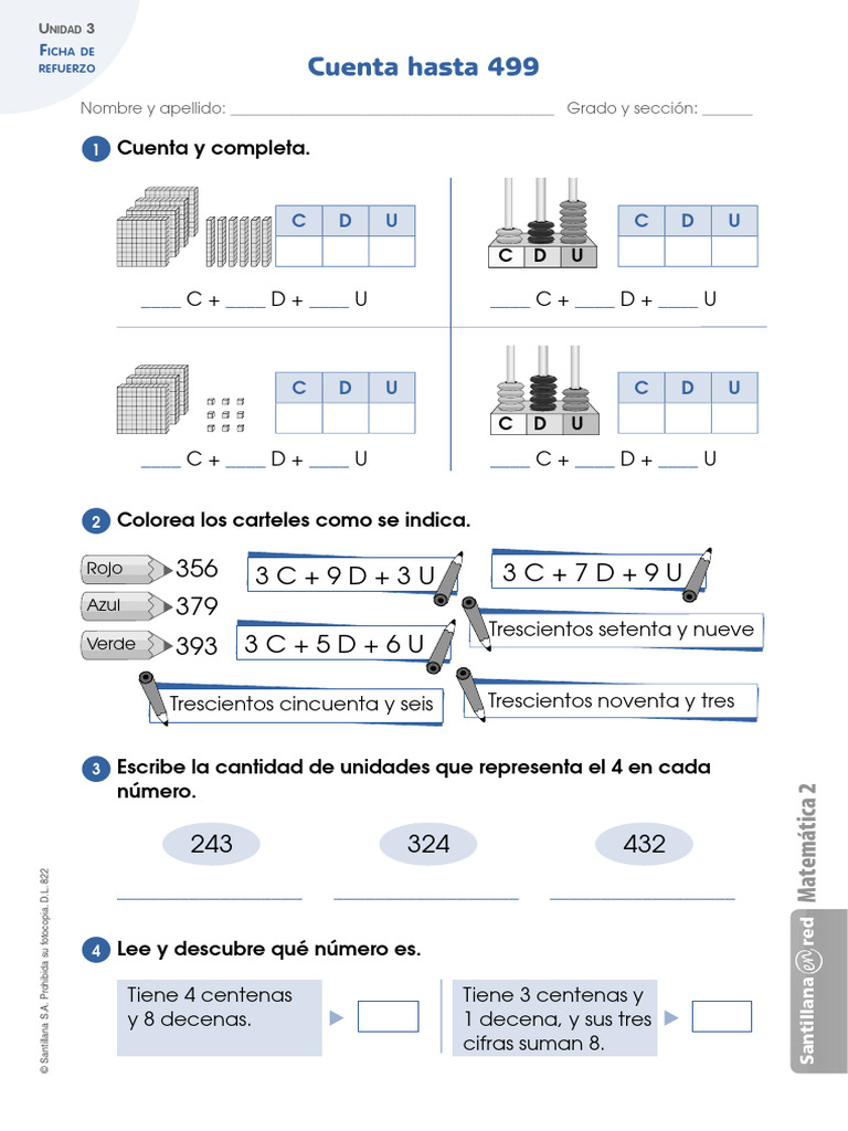 Ficha de Refuerzo: Contar hasta 499 | PDF