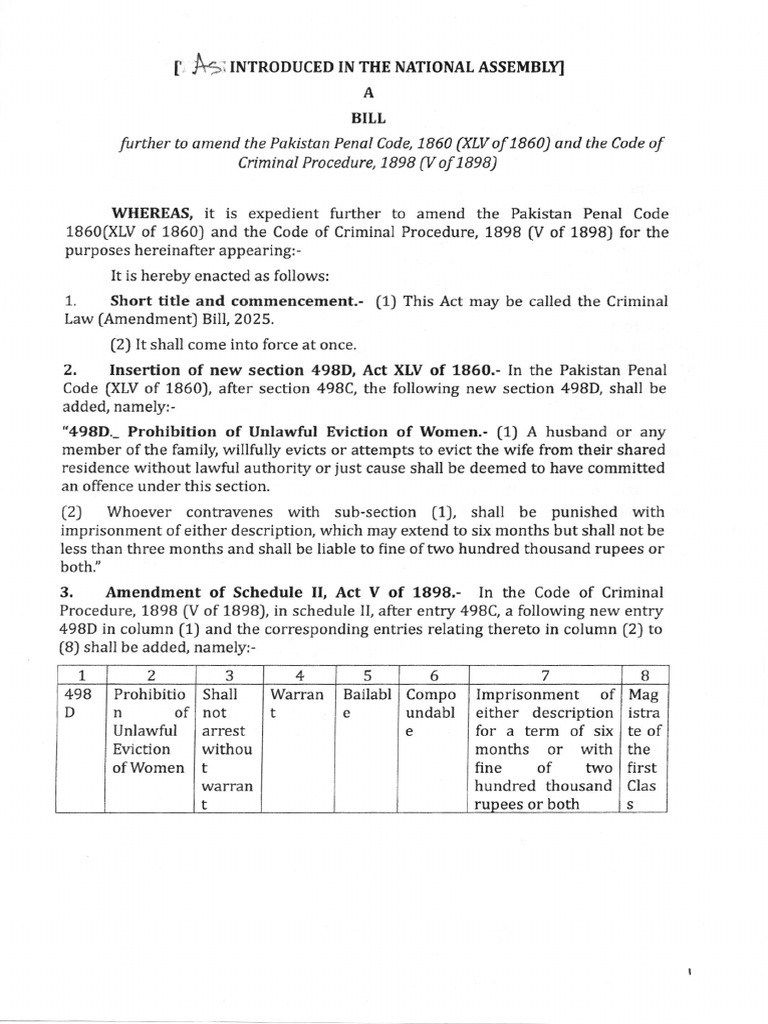 The Criminal Laws (Amendment) Bill 2025 (Section 498D and Schedule II ...