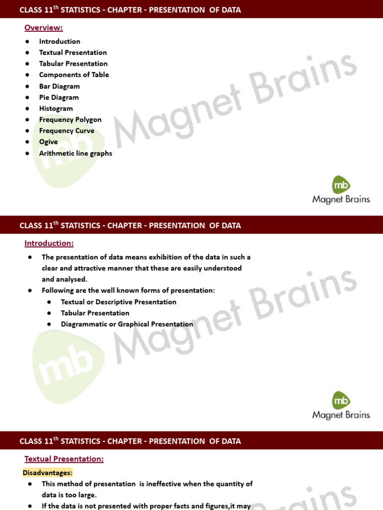 Class 11th Statistics - Chapter - Presentation of Data | PDF | Length ...
