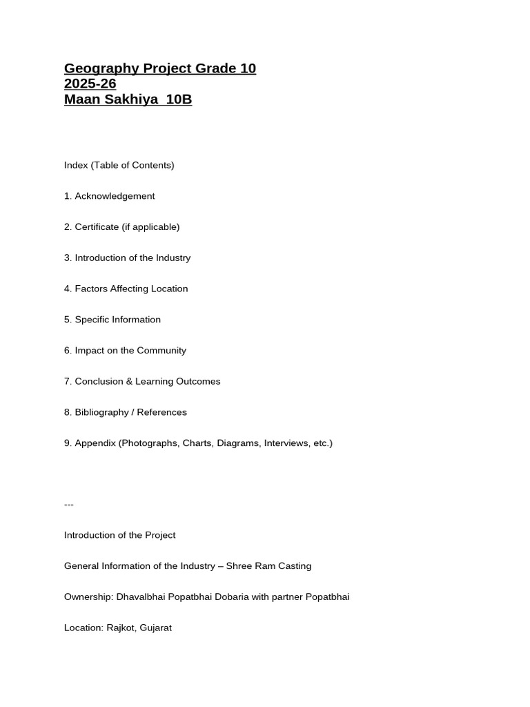 Geography Project Grade 10 2025-26 | PDF | Industrial Processes | Metals