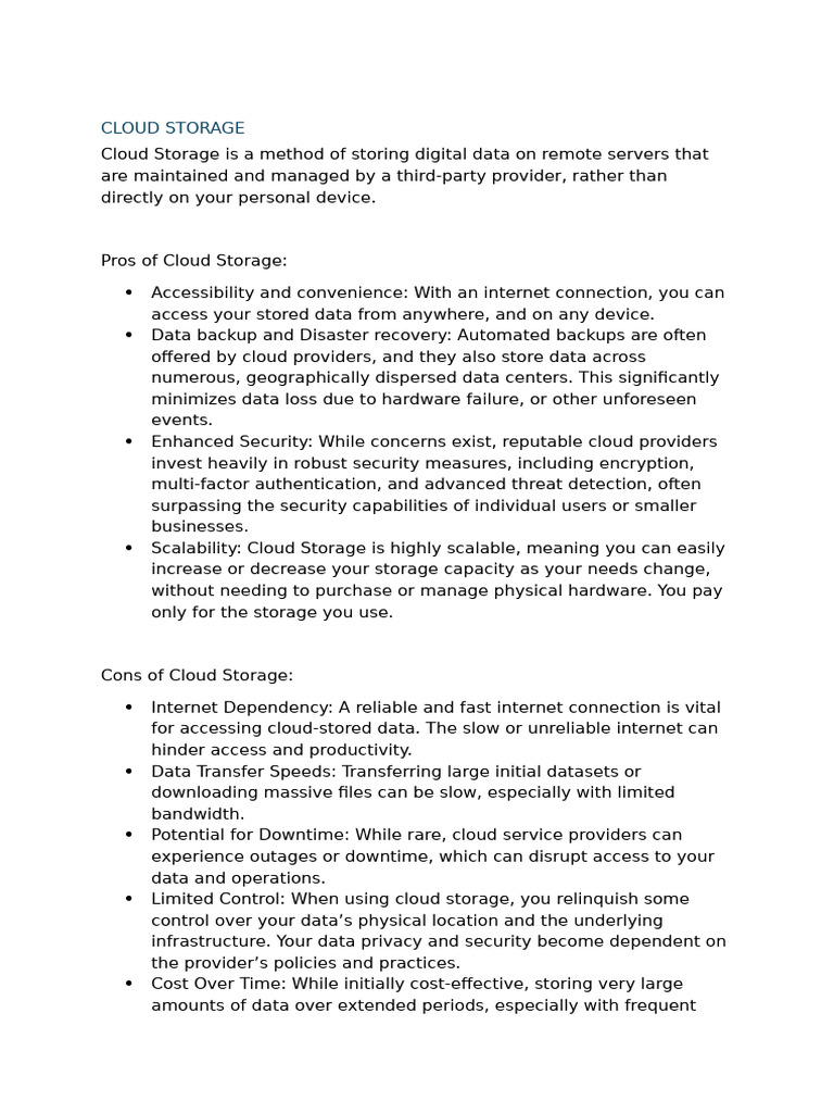 Pros and Cons of Cloud Storage | PDF