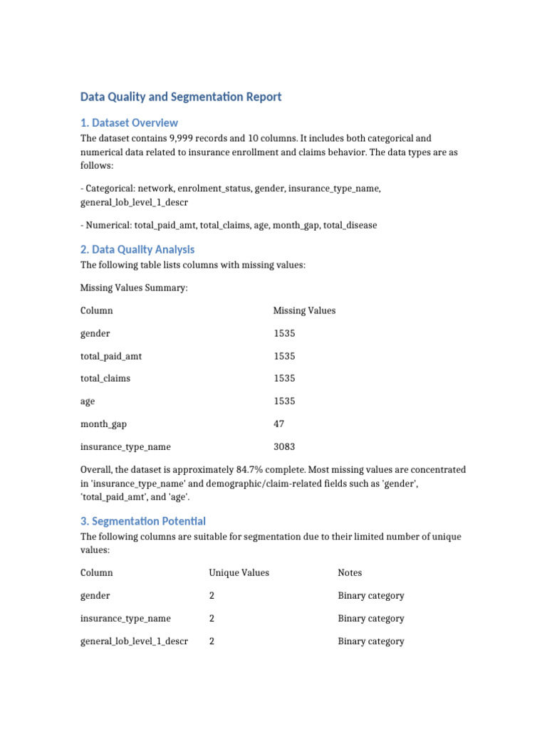 Data Quality and Segmentation Report | PDF | Image Segmentation ...