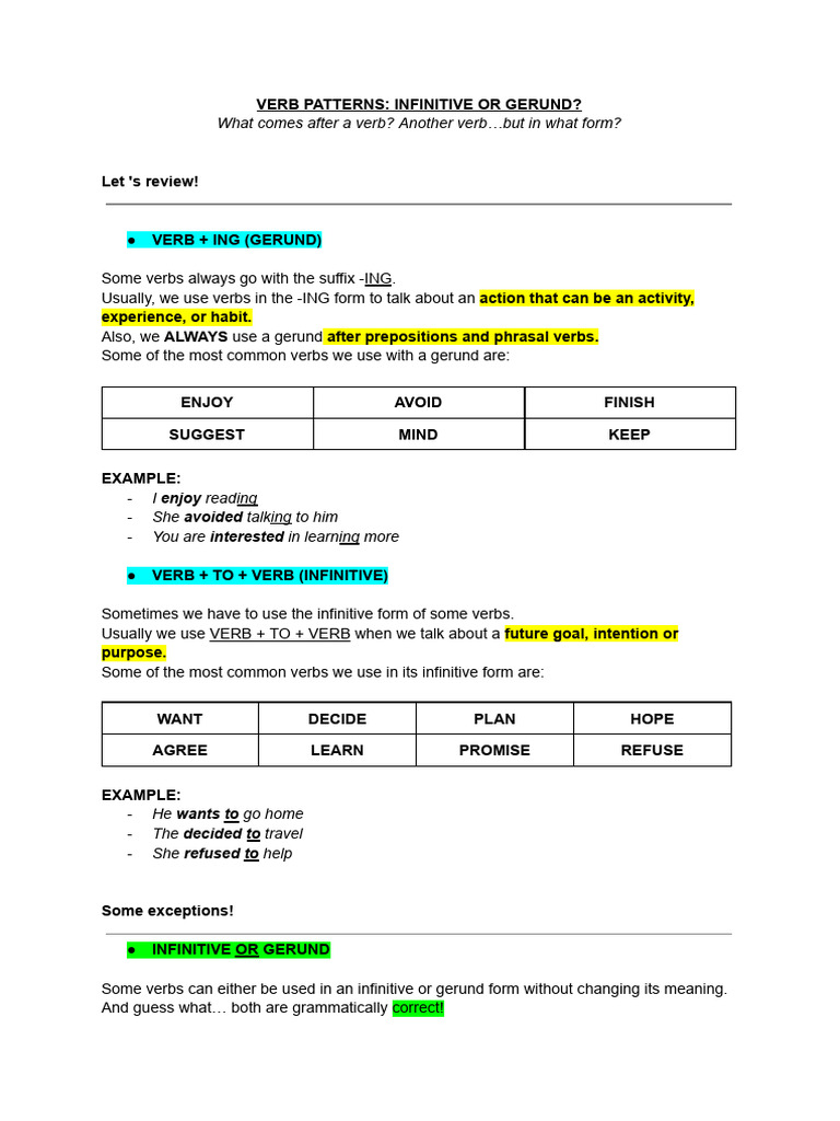 Understanding Verb Patterns | PDF | Verb | Linguistics