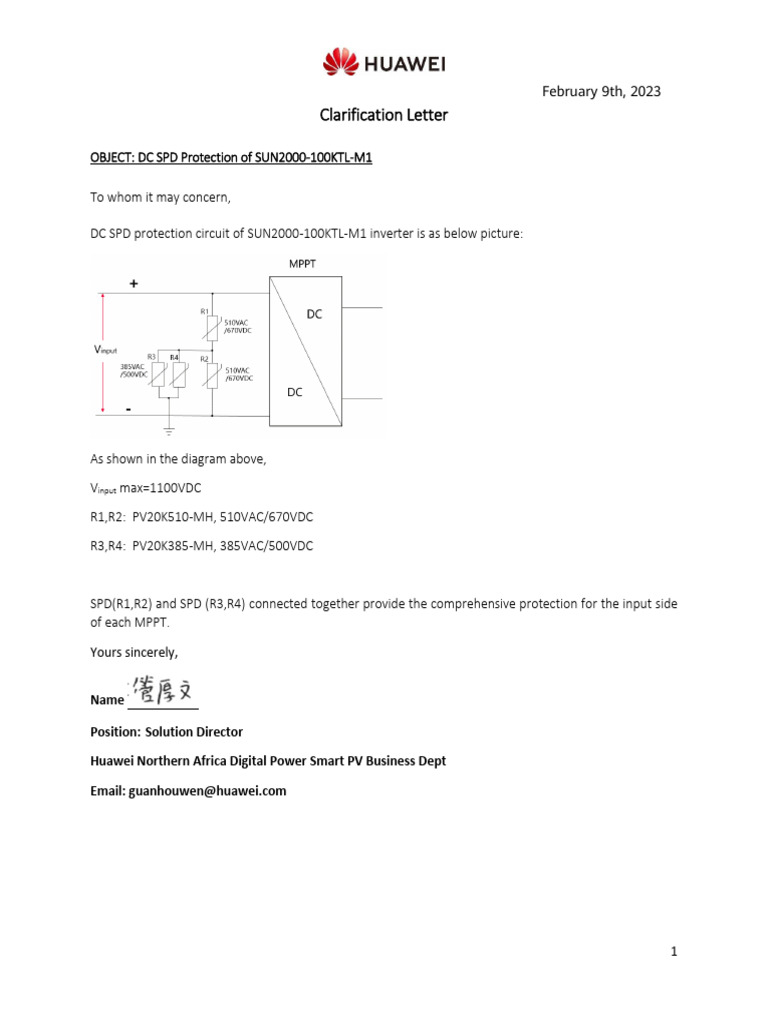 DC SPD Protection for SUN2000-100KTL-M1 | PDF