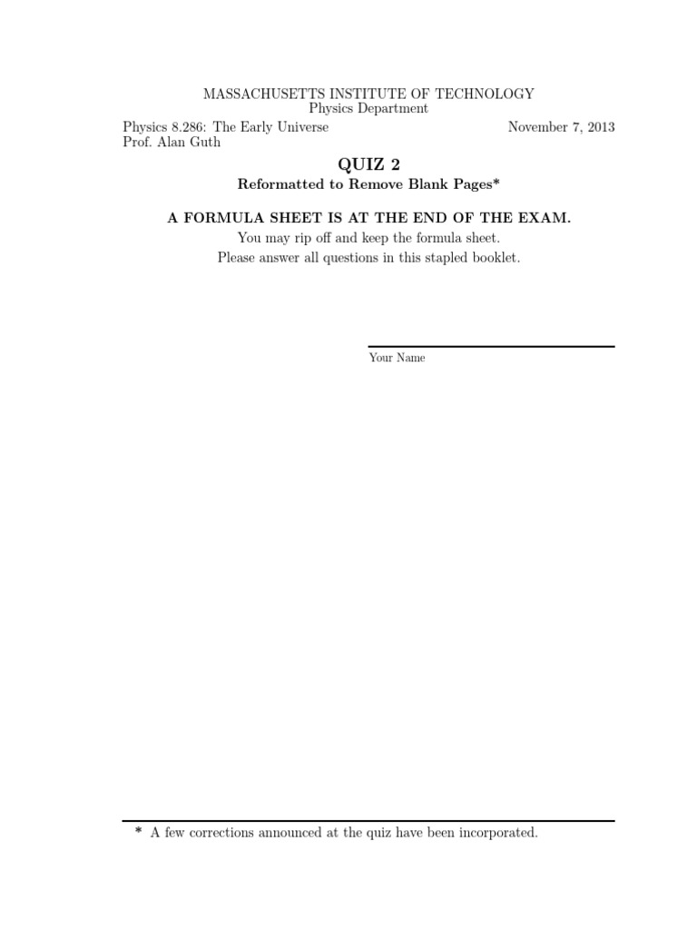 COSMOLOGY QUIZ 2 | PDF | Chronology Of The Universe | Universe