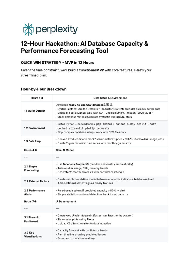 12-Hour Hackathon - AI Database Capacity & Performa | PDF | Databases | Time Series