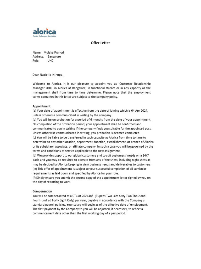 Nirupa Offer Letter-1 | PDF