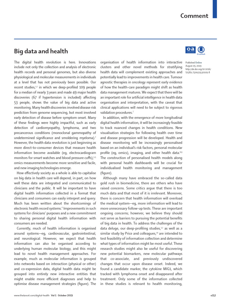 Big Data and Health 2019 The Lancet Digital Health | PDF | Big Data ...
