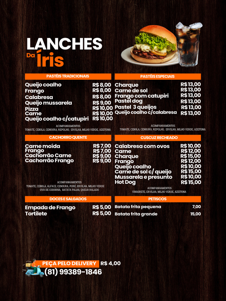 Cardápio Variado de Lanches e Acompanhamentos | PDF | Cachorro-quente ...