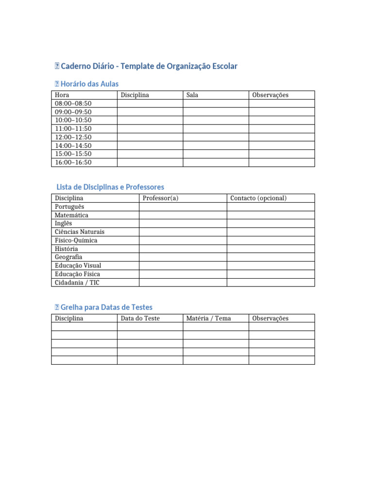Template Caderno Diario | PDF