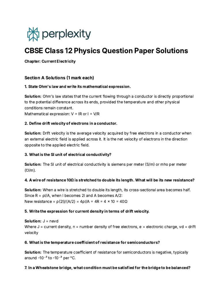 CBSE Class 12 Physics Question Paper Solutions | PDF | Electrical ...