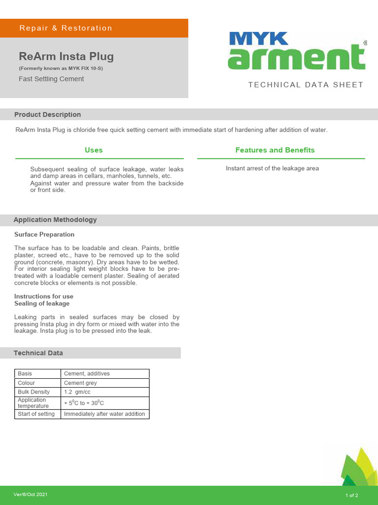 ReArm Fix 10S | PDF | Cement | Concrete