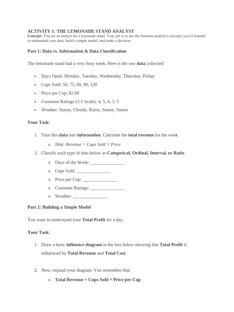 Lemonade Stand Business Analysis Guide | PDF | Uncertainty | Level Of ...