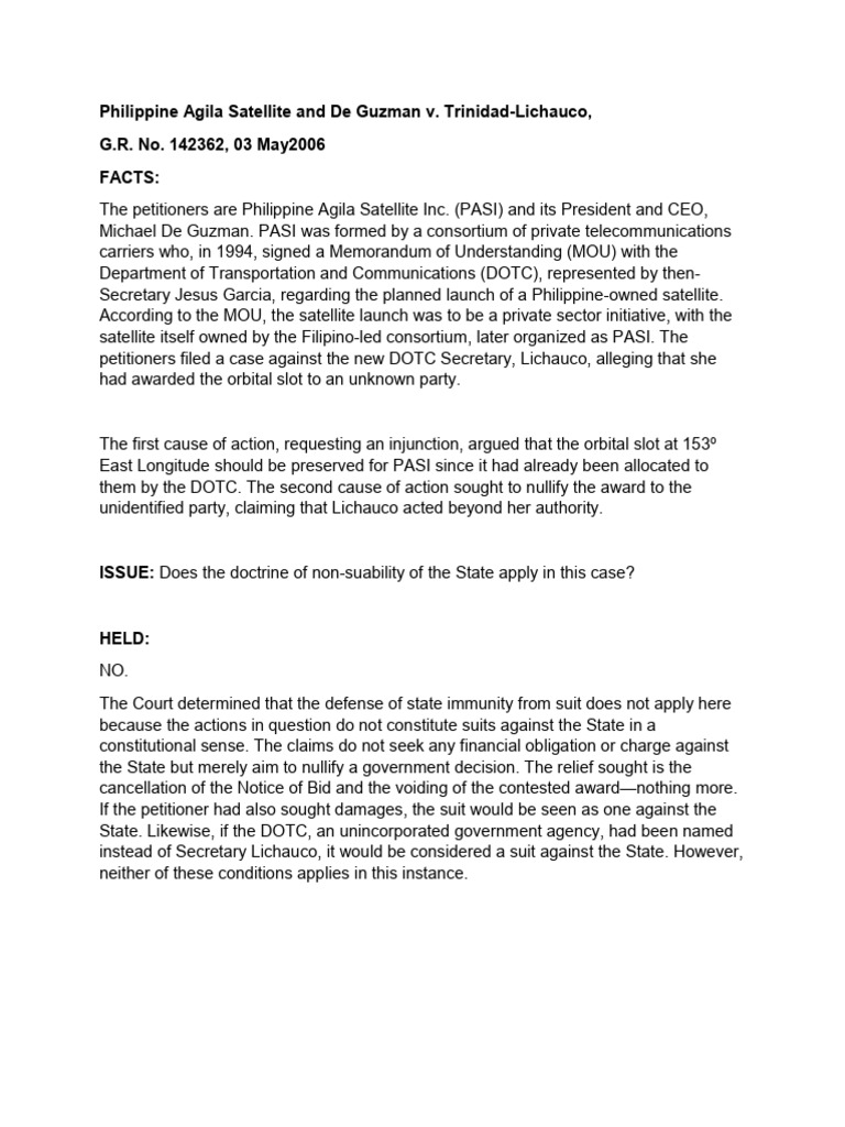 Philippine Agila Vs Lichauco | PDF