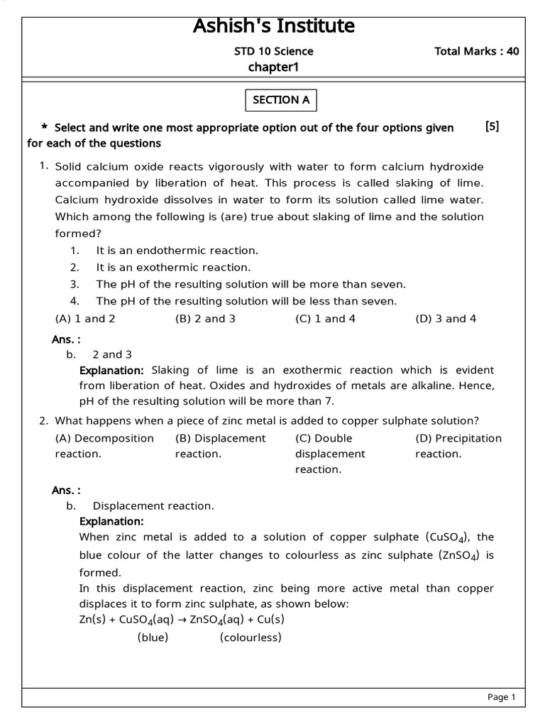 Science Chapter1 Question Oractice - Solution | PDF | Redox | Chemical ...