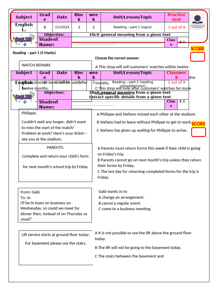 English Reading Comprehension Practice | PDF