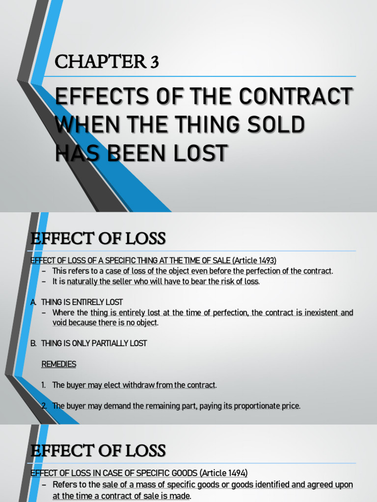 Sales Chapter 3 Effects of The Contract When The Thing Sold Has Been ...