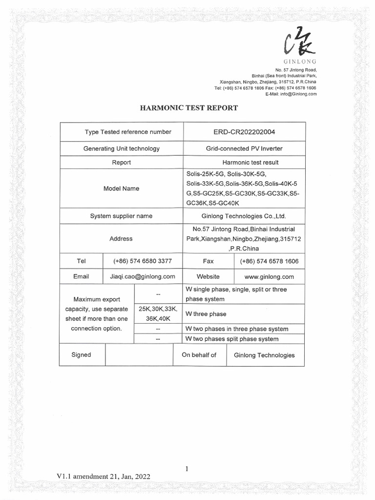 Harmonics Test Report | PDF