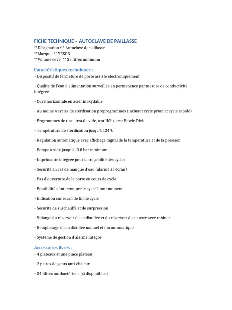 Autoclave de Paillasse YESON 23L | PDF