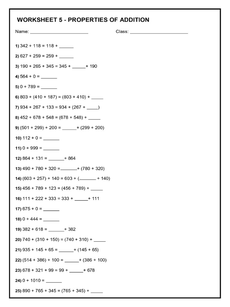 Worksheet 5 Addition | PDF