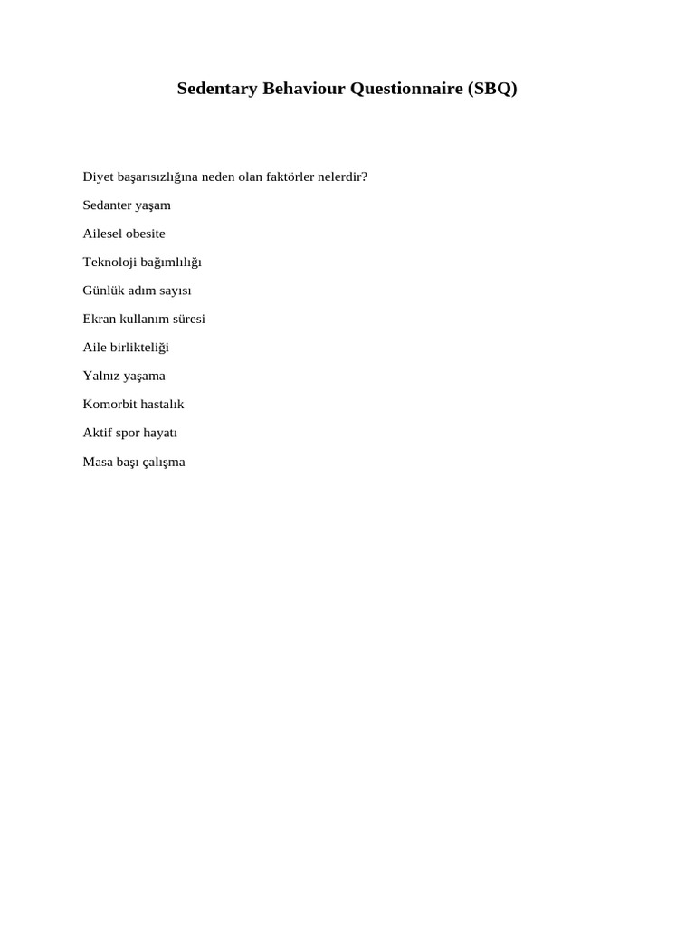 Sedentary Behaviour Questionnaire SBQ | PDF