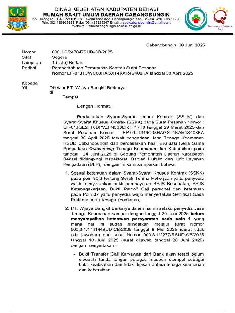 Surat Pemutusan Kontrak Tenaga Keamanan Pt Wbb Edit 2 (1)_preview | PDF