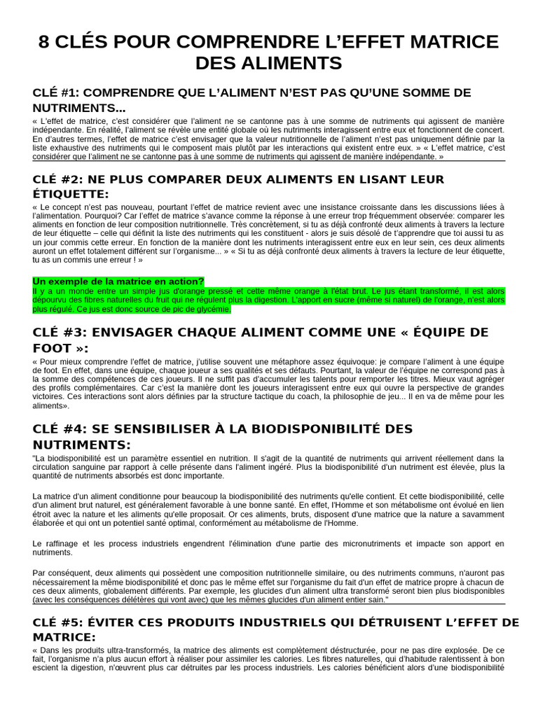 Comprendre l'effet matrice des aliments | PDF | Fibre alimentaire ...