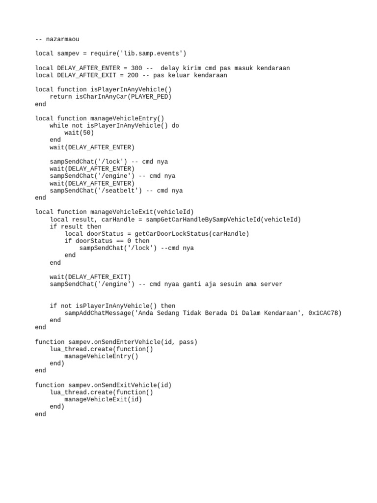 AutoCarSystem Lua | PDF