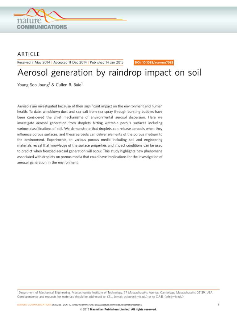 Aerosol Generation from Raindrops on Soil | PDF | Aerosol | Drop (Liquid)