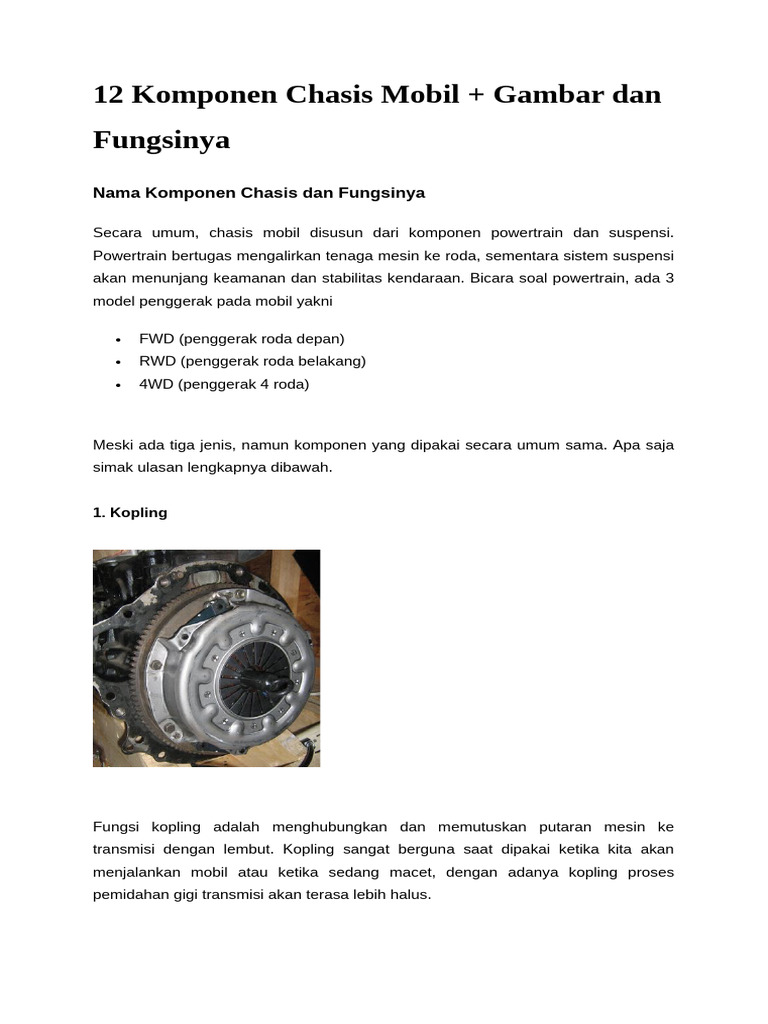 Komponen dan Fungsi Chasis Mobil | PDF