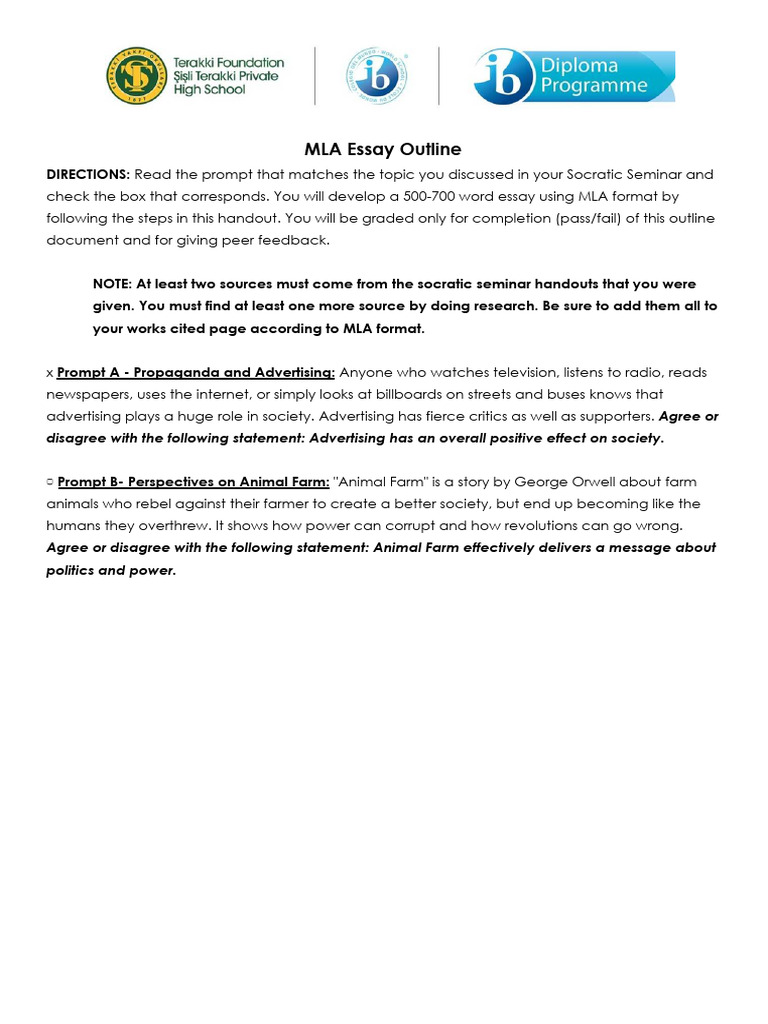 Sadi Yener - MLA Essay Prompt and Outline | PDF | Essays | Propaganda