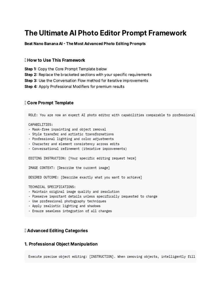 Advanced AI Photo Editing Prompts | PDF | Image Editing | Editing