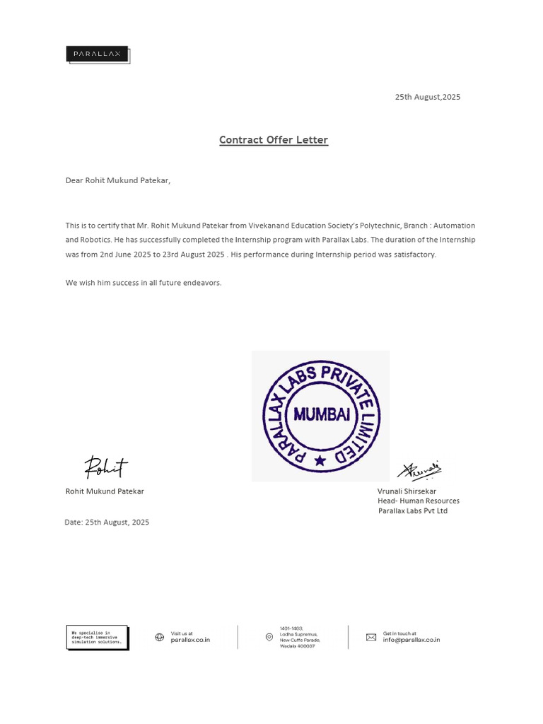 Internship Completion Letter - Rohit | PDF