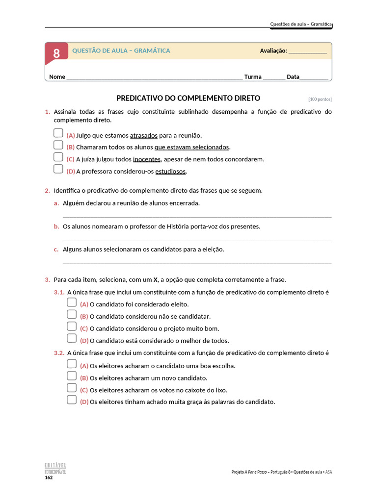 8 Pred Complem Direto] | PDF