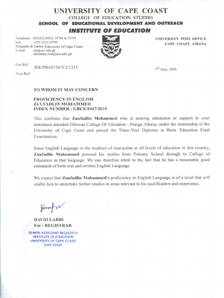 English Proficiency Letter | PDF