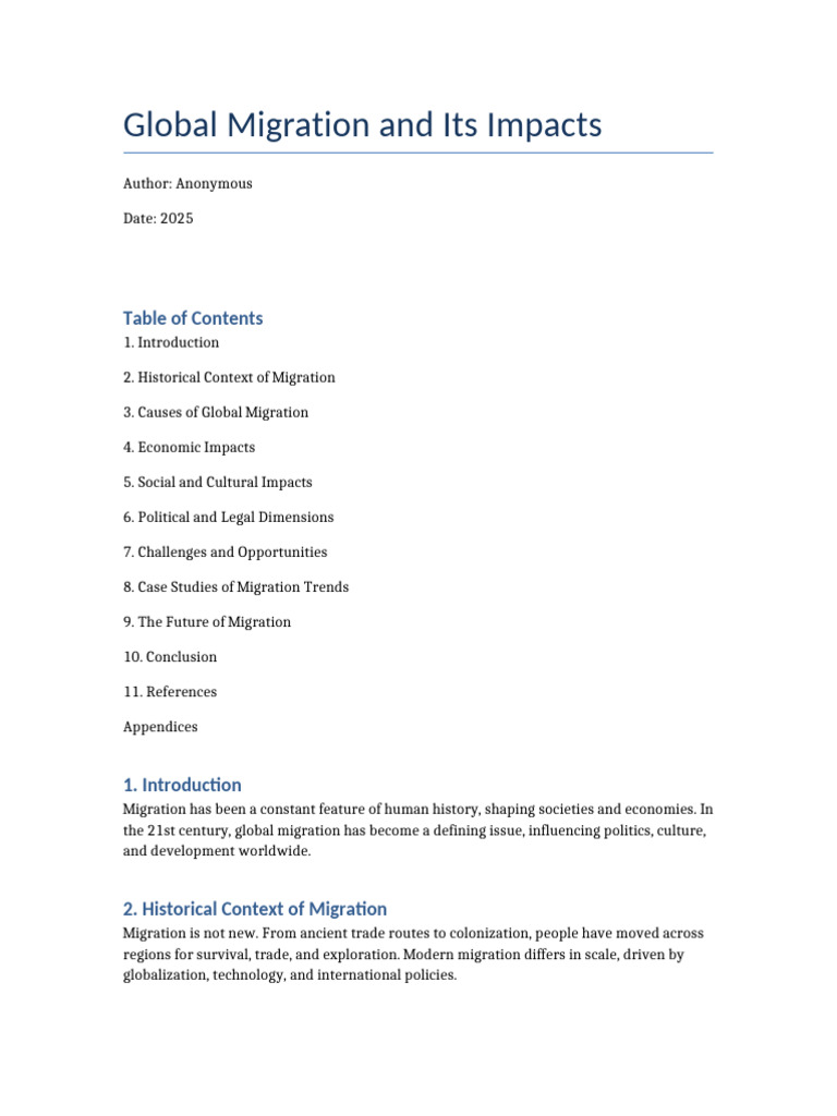 Global Migration: Causes and Impacts | PDF | Human Migration | Cultural ...
