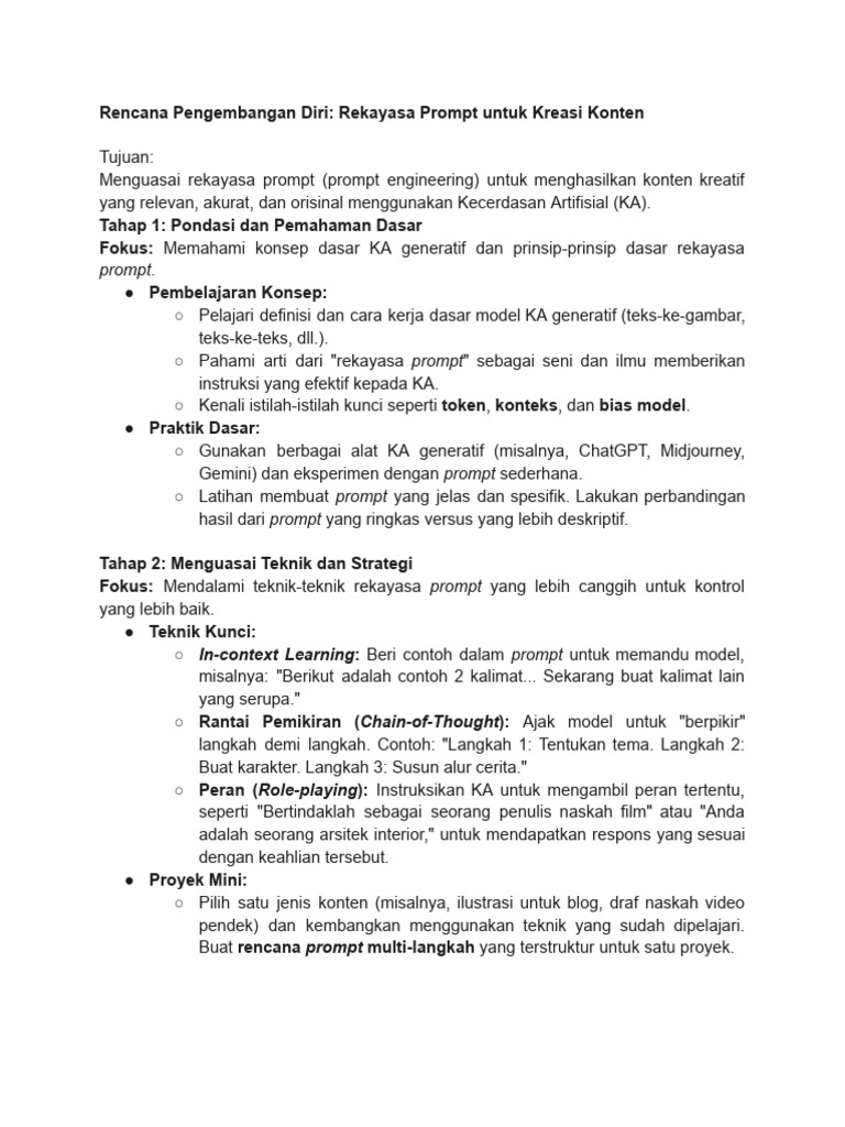 Rencana Pengembangan Diri - Rekayasa Prompt Untuk Kreasi Konten | PDF