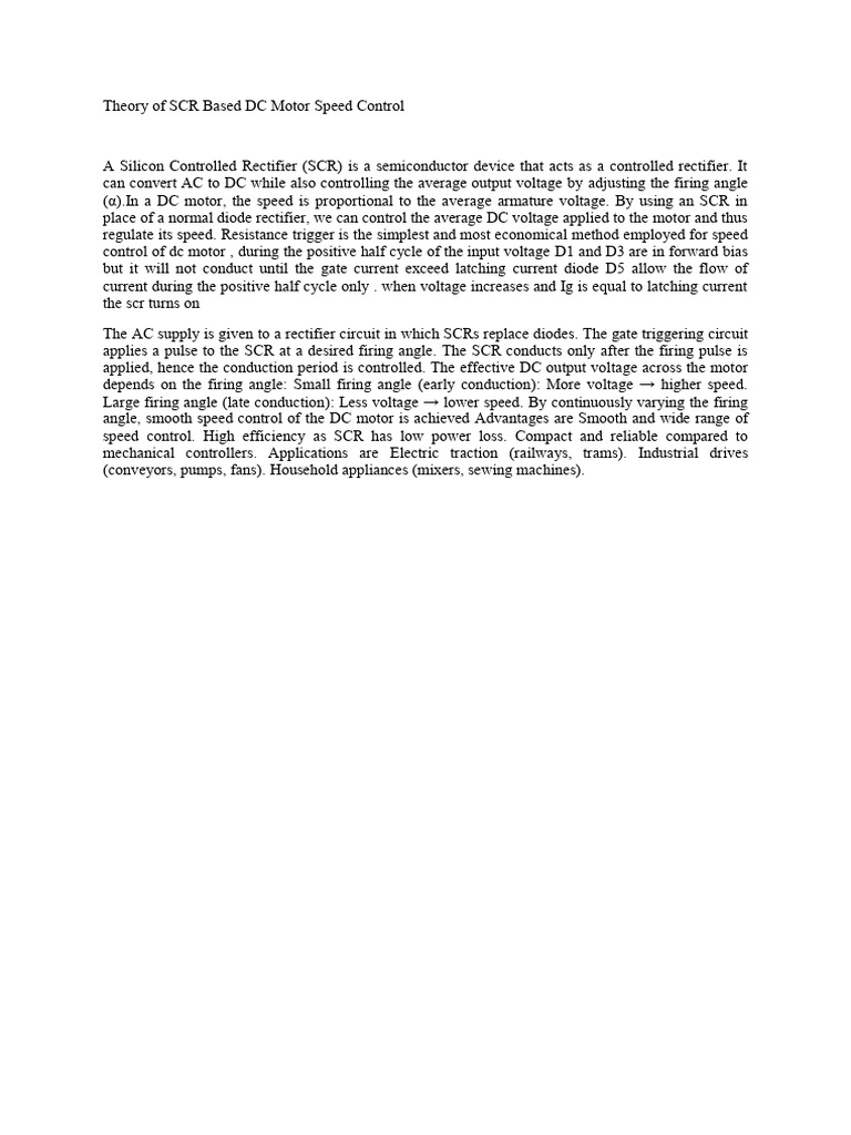 SCR-Based Speed Control for DC Motors | PDF