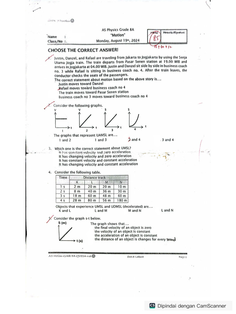 As Physics Grade 8 Motion | PDF