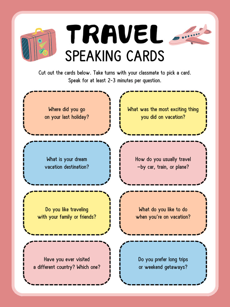 Travel Speaking Cards for ESL Students | PDF