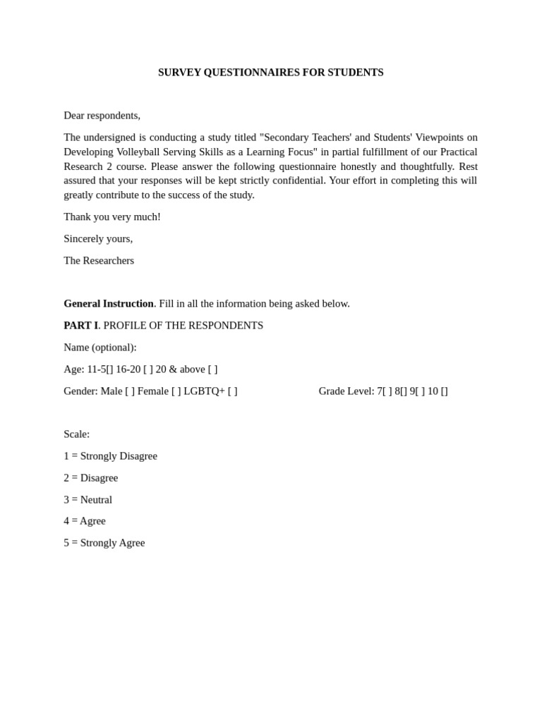Survey Questionnaires For Students | PDF