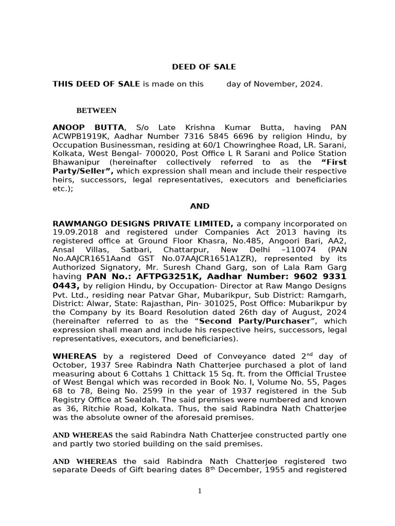 Anoop Ji and Raw Mango Deed 1 | PDF | Mortgage Law | Conveyancing