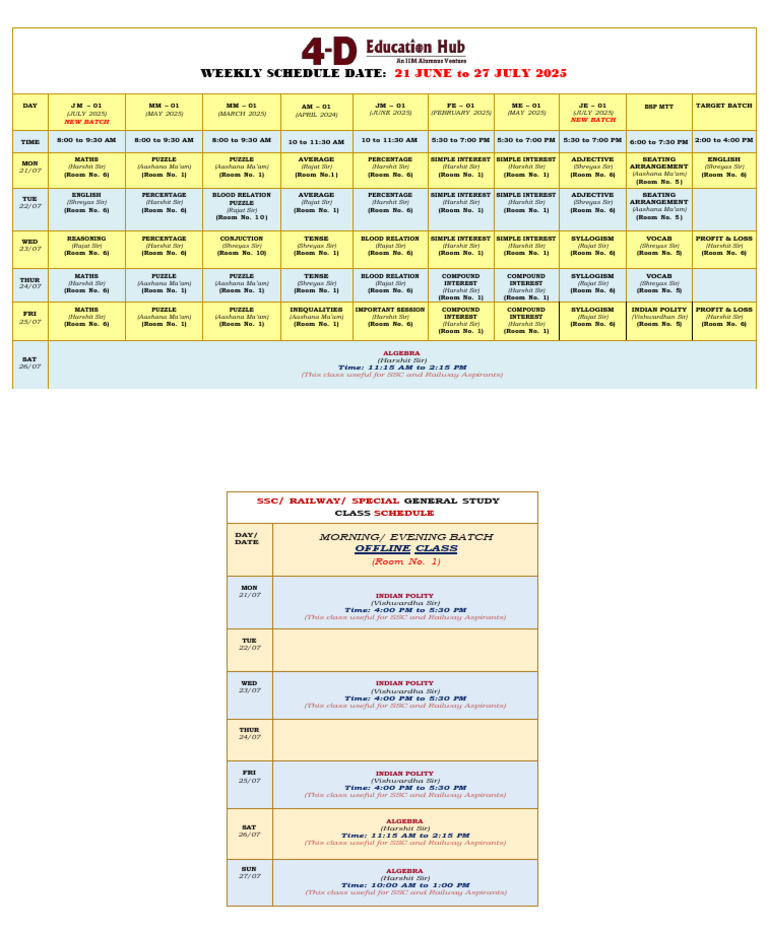 4D Weekly Schedule (21 July 2025) | PDF