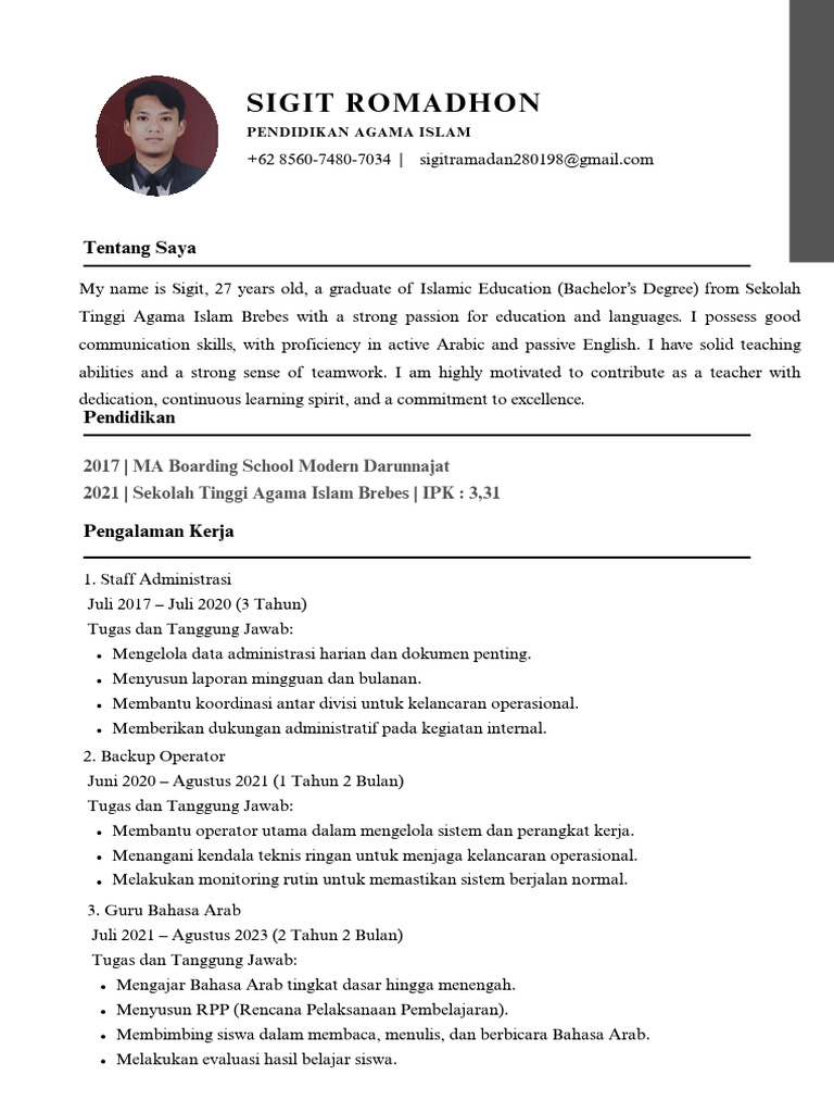 Profil Sigit Romadhon: Pengalaman Mengajar | PDF