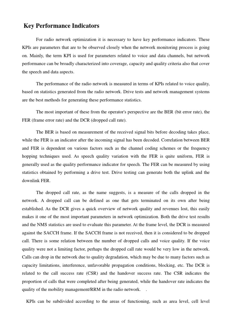 KPIs for Radio Network Optimization | PDF | Radio | Computer Network